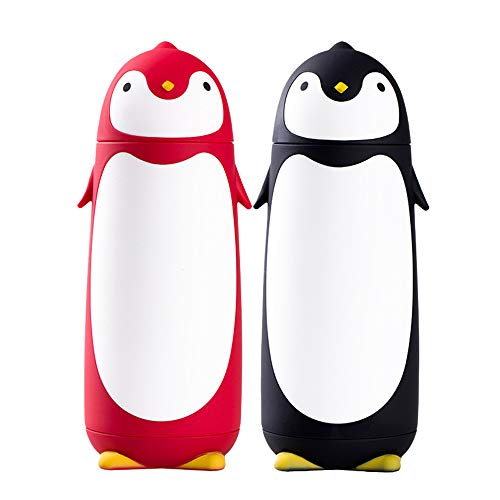 ChezMax Penguin Cartoon Water Bottle for Kids Water Glass 10.0oz Red