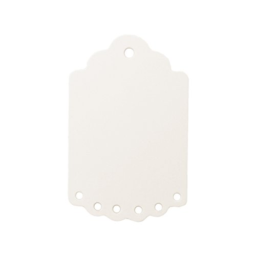 LWR CRAFTS 100 Hang Tags Scalloped Top and Bottom Rectangle with Jute Twines 100ft (2 3/4" x 1 3/4", White)