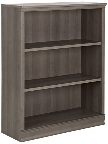 South Shore Morgan Small 3-Shelf Bookcase - Adjustable Shelves, Grey Maple