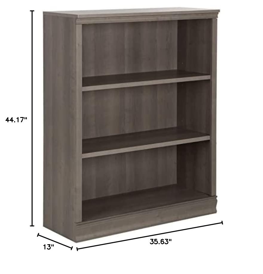 South Shore Morgan Small 3-Shelf Bookcase - Adjustable Shelves, Grey Maple