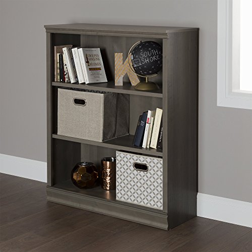 South Shore Morgan Small 3-Shelf Bookcase - Adjustable Shelves, Grey Maple