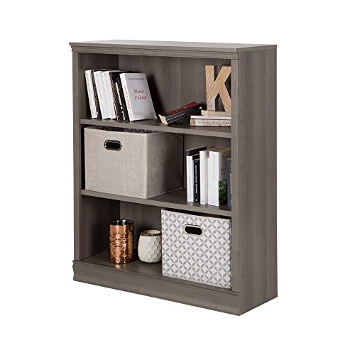 South Shore Morgan Small 3-Shelf Bookcase - Adjustable Shelves, Grey Maple