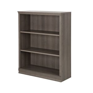 South Shore Morgan Small 3-Shelf Bookcase - Adjustable Shelves, Grey Maple