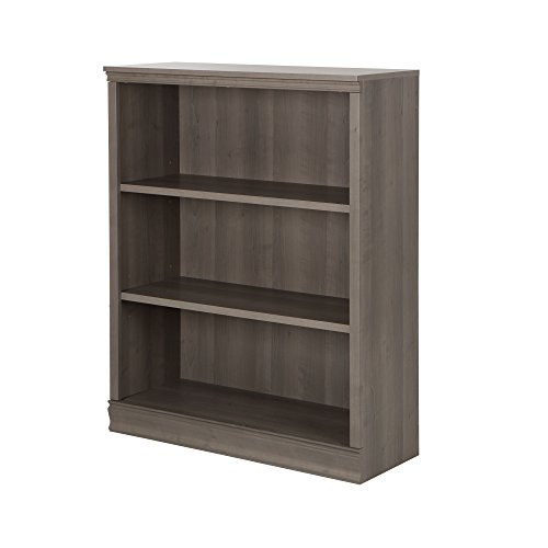 South Shore Morgan Small 3-Shelf Bookcase - Adjustable Shelves, Grey Maple