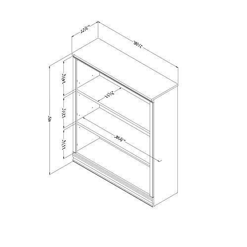 South Shore Morgan Small 3-Shelf Bookcase - Adjustable Shelves, Grey Maple