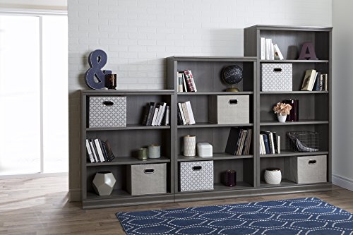 South Shore Morgan Small 3-Shelf Bookcase - Adjustable Shelves, Grey Maple