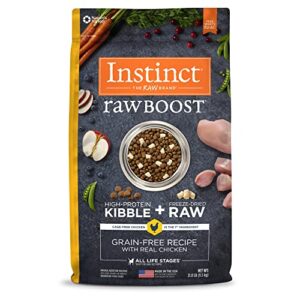 instinct raw boost grain free dry dog food, high protein real chicken kibble + freeze dried raw dog food, 21 lb. bag