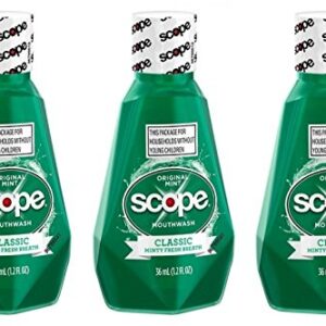 Scope Mouthwash Classic Original Mint 1.2 Oz Travel Size Pack of 3)