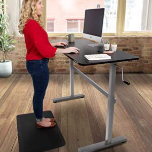 Stand Steady Tranzendesk 55 Inch Standing Desk | Easy Crank Height Adjustable Sit to Stand Workstation | Modern Ergonomic Desk Supports 3 Monitors | Great for Home & Office! (Black Top/Silver Frame)