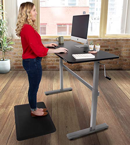 Stand Steady Tranzendesk 55 Inch Standing Desk | Easy Crank Height Adjustable Sit to Stand Workstation | Modern Ergonomic Desk Supports 3 Monitors | Great for Home & Office! (Black Top/Silver Frame)