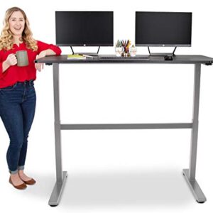 Stand Steady Tranzendesk 55 Inch Standing Desk | Easy Crank Height Adjustable Sit to Stand Workstation | Modern Ergonomic Desk Supports 3 Monitors | Great for Home & Office! (Black Top/Silver Frame)