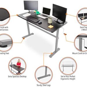 Stand Steady Tranzendesk 55 Inch Standing Desk | Easy Crank Height Adjustable Sit to Stand Workstation | Modern Ergonomic Desk Supports 3 Monitors | Great for Home & Office! (Black Top/Silver Frame)