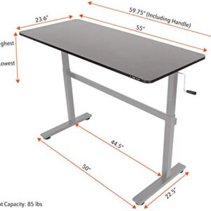 Stand Steady Tranzendesk 55 Inch Standing Desk | Easy Crank Height Adjustable Sit to Stand Workstation | Modern Ergonomic Desk Supports 3 Monitors | Great for Home & Office! (Black Top/Silver Frame)