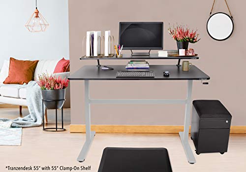 Stand Steady Tranzendesk 55 Inch Standing Desk | Easy Crank Height Adjustable Sit to Stand Workstation | Modern Ergonomic Desk Supports 3 Monitors | Great for Home & Office! (Black Top/Silver Frame)