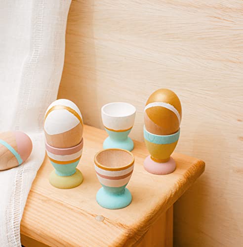 Wooden Egg Holder 2-1/8 inch, Pack of 6 Egg Cups Wooden & 6  2-1/2 inch Flat Bottom Eggs in a Cup, Wood Egg Unfinished, by Woodpeckers