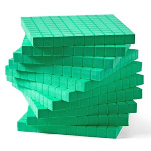 hand2mind Green Foam Base Ten Blocks Flats Set, Place Value Blocks, Counting Cubes for Kids Math, Base Ten Blocks Classroom Set, Math Blocks Kindergarten, Base 10 Math Manipulatives (Set of 10)