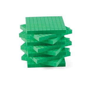 hand2mind Green Foam Base Ten Blocks Flats Set, Place Value Blocks, Counting Cubes for Kids Math, Base Ten Blocks Classroom Set, Math Blocks Kindergarten, Base 10 Math Manipulatives (Set of 10)