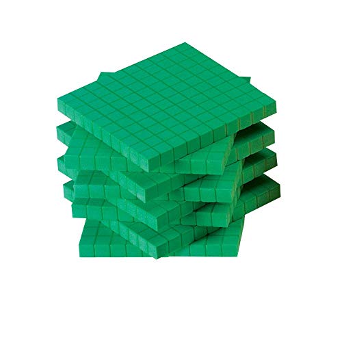 hand2mind Green Foam Base Ten Blocks Flats Set, Place Value Blocks, Counting Cubes for Kids Math, Base Ten Blocks Classroom Set, Math Blocks Kindergarten, Base 10 Math Manipulatives (Set of 10)