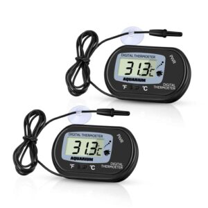 zacro petbank 2 pack digital aquarium thermometer, fish tank thermometer, water thermometer with large lcd display, reptile thermometer for fish tank water terrarium