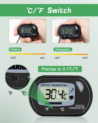 Zacro Petbank 2 Pack Digital Aquarium Thermometer, Fish Tank Thermometer, Water Thermometer with Large LCD Display, Reptile Thermometer for Fish Tank Water Terrarium