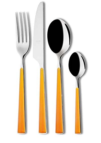 Mepra Primavera Cutlery Set – [24 Piece Set], Orange, Mirror Finish, Dishwasher Safe Cutlery for Fine Dining