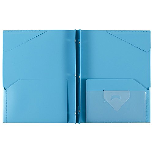 Five Star 2 Pocket Folder, 4 Pack, Plastic Folders with Stay-Put Tabs and Prong Fasteners, Holds 8-1/2” x 11" Paper, Writable Label, Assorted Colors (38064)