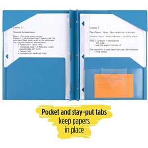 Five Star 2 Pocket Folder, 4 Pack, Plastic Folders with Stay-Put Tabs and Prong Fasteners, Holds 8-1/2” x 11" Paper, Writable Label, Assorted Colors (38064)