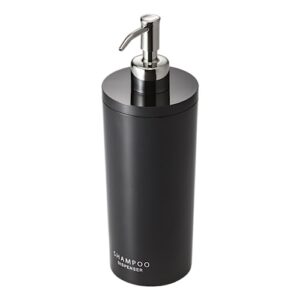 yamazaki 2929 tower shampoo dispenser contemporary bottle pump for shower, round, black & silver