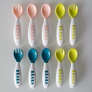 BEABA Toddler Self Feeding Cutlery And Utensils, Baby Spoons and Forks , Baby Essentials, 10 Pack, Assorted