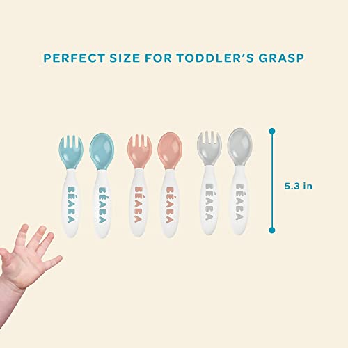 BEABA Toddler Self Feeding Cutlery And Utensils, Baby Spoons and Forks , Baby Essentials, 10 Pack, Assorted