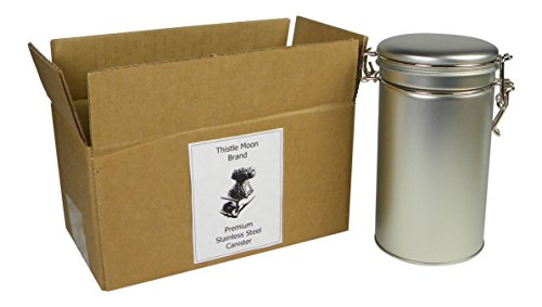 Thistle Moon 2 PC Metal Tea Coffee and Spice Tin Set – 12 Ounce Airtight Round Cannisters with Latch Lids – 6.5” x 3.6” Containers for Tea, Herbs, or Seasoning Storage