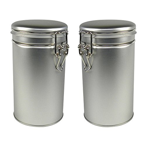 Thistle Moon 2 PC Metal Tea Coffee and Spice Tin Set – 12 Ounce Airtight Round Cannisters with Latch Lids – 6.5” x 3.6” Containers for Tea, Herbs, or Seasoning Storage