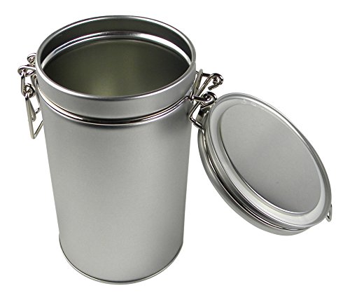 Thistle Moon 2 PC Metal Tea Coffee and Spice Tin Set – 12 Ounce Airtight Round Cannisters with Latch Lids – 6.5” x 3.6” Containers for Tea, Herbs, or Seasoning Storage