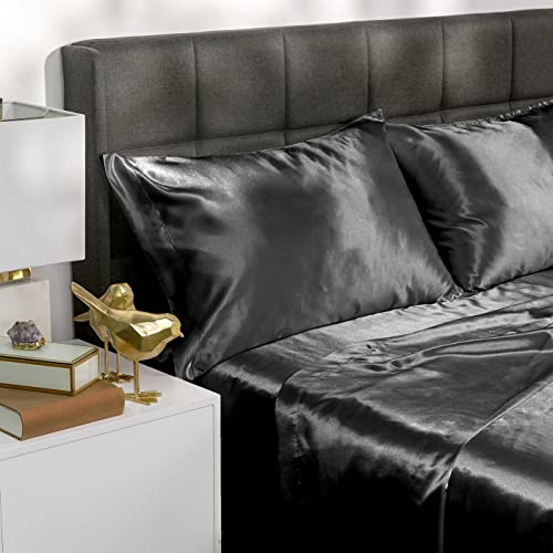 Baltic Linen Satin Luxury Sheet Set Queen Black 4-Piece Set