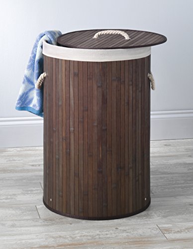 Whitmor Laundry Hamper with Rope Handles Bamboo, 16.25x23.375, Dark Stain