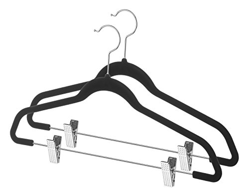 Whitmor Flocked Suit Hangers w/Clips Set of 2 Black