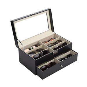 co-z sunglasses organizer for women men, multiple eyeglasses eyewear display case, leather multi sunglasses jewelry collection holder with drawer, sunglass glasses storage box with 12 compartments