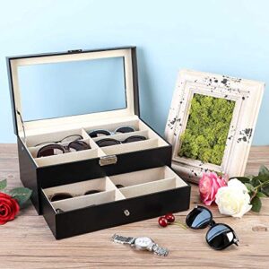 CO-Z Sunglasses Organizer for Women Men, Multiple Eyeglasses Eyewear Display Case, Leather Multi Sunglasses Jewelry Collection Holder with Drawer, Sunglass Glasses Storage Box with 12 Compartments