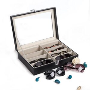 co-z leather multi sunglasses organizer for women men, eyeglasses eyewear display case, jewelry watch organizer, sunglasses jewelry collection case, sunglass glasses storage holder box with 8 slots