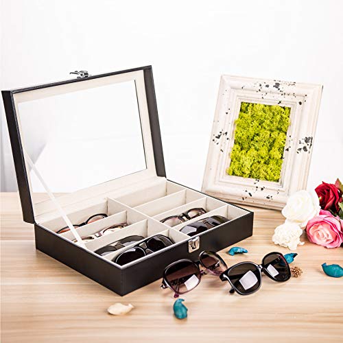 CO-Z Leather Multi Sunglasses Organizer for Women Men, Eyeglasses Eyewear Display Case, Jewelry Watch Organizer, Sunglasses Jewelry Collection Case, Sunglass Glasses Storage Holder Box with 8 Slots