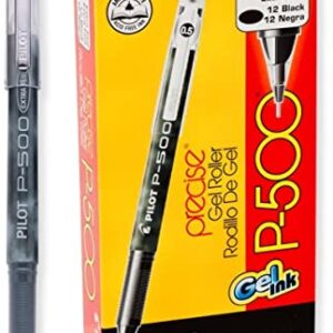 Pilot Precise P-500 Gel Ink Rolling Ball Pens, Extra Fine Point, Black Ink, 6 Pens