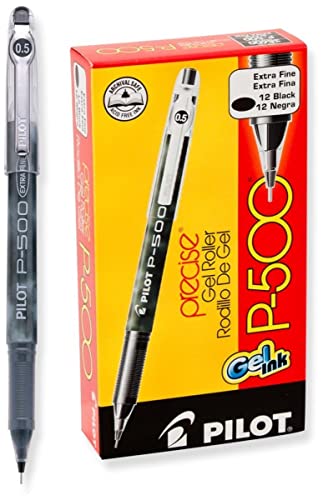 Pilot Precise P-500 Gel Ink Rolling Ball Pens, Extra Fine Point, Black Ink, 6 Pens