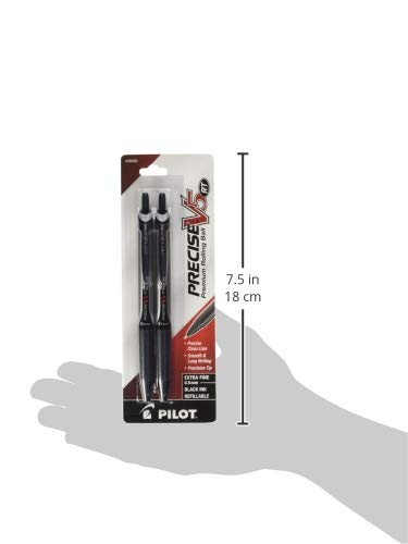 PILOT Precise V5 RT Retractable Rolling Ball Pens, Extra Fine Point, Black Ink, 6 Pens