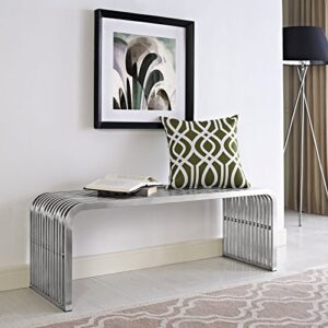 Modway Pipe Contemporary Modern Stainless Steel Metal Bench, 47"