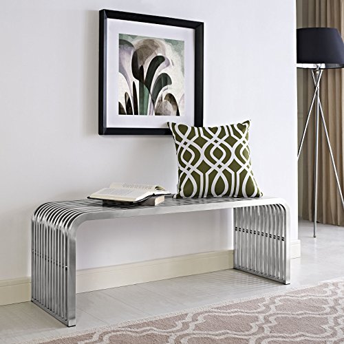 Modway Pipe Contemporary Modern Stainless Steel Metal Bench, 47"