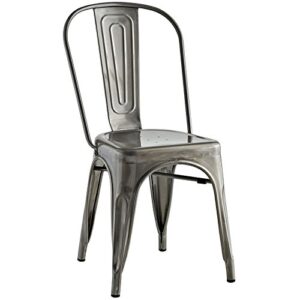 modway promenade industrial modern steel kitchen room gunmetal, one dining chair