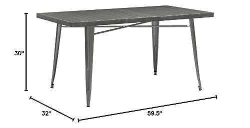 Modway Alacrity 60" Rustic Modern Farmhouse Stainless Steel Metal Rectangle Dining Table in Gunmetal