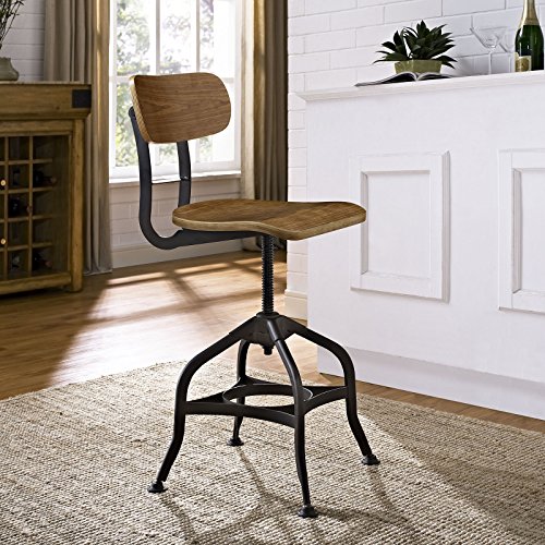 Modway Mark Rustic Modern Farmhouse Steel Metal Wood Adjustable Dining Chair in Brown