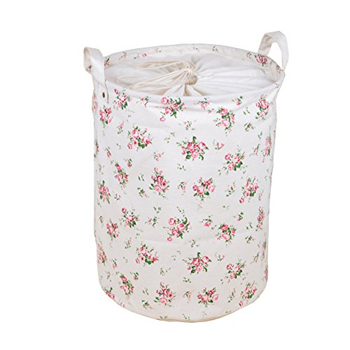 Hflove Large Thick Folding Laundry Basket Waterproof Cotton Storage Basket Floral Laundry Basket