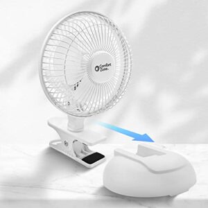 Comfort Zone CZ6XMWT 6” 2-Speed Combo Clip or Desk Fan with Removable Base, Strong Clamp for Firm Grip, Suitable for Bedroom, Office, or Dorm Room, White